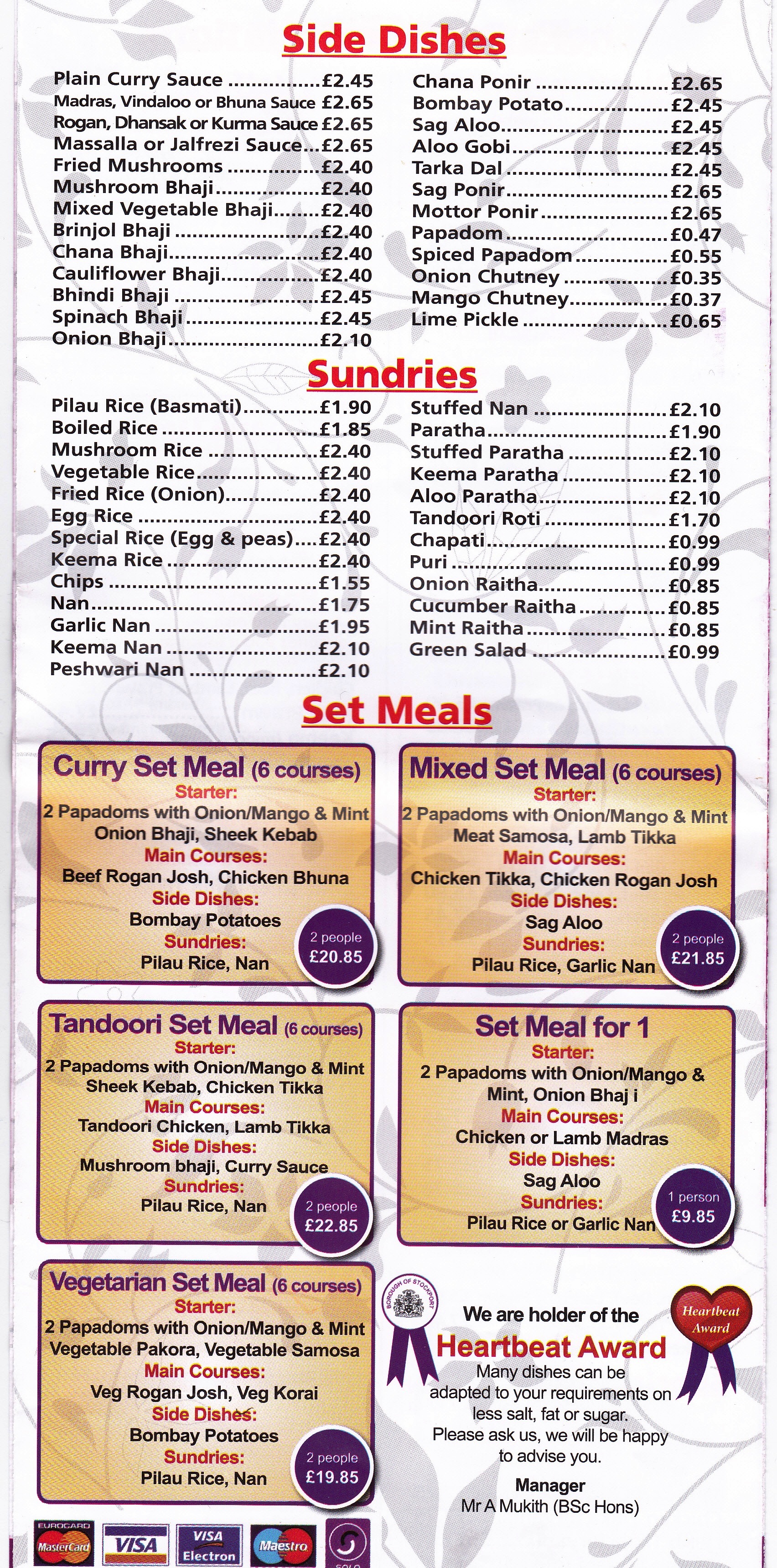 Deedar Indian Take Away Side Dishes Sundries Set Meals